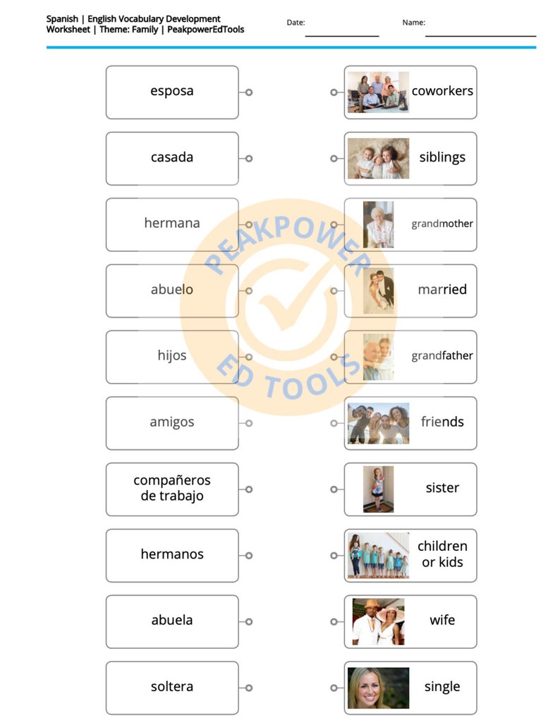 Spanish Vocabulary Cards Family Friends Theme High School Middle School ...