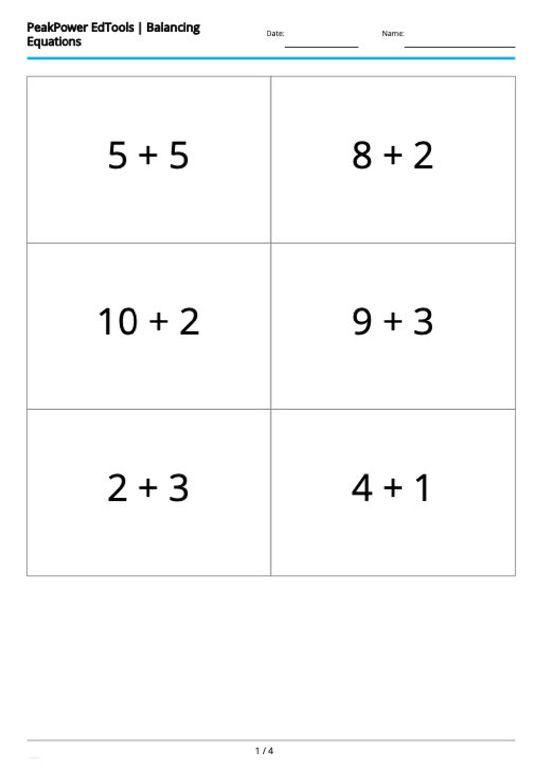 Balancing Equations Math Worksheet Cut Paste 1st Grade 2nd Grade ...