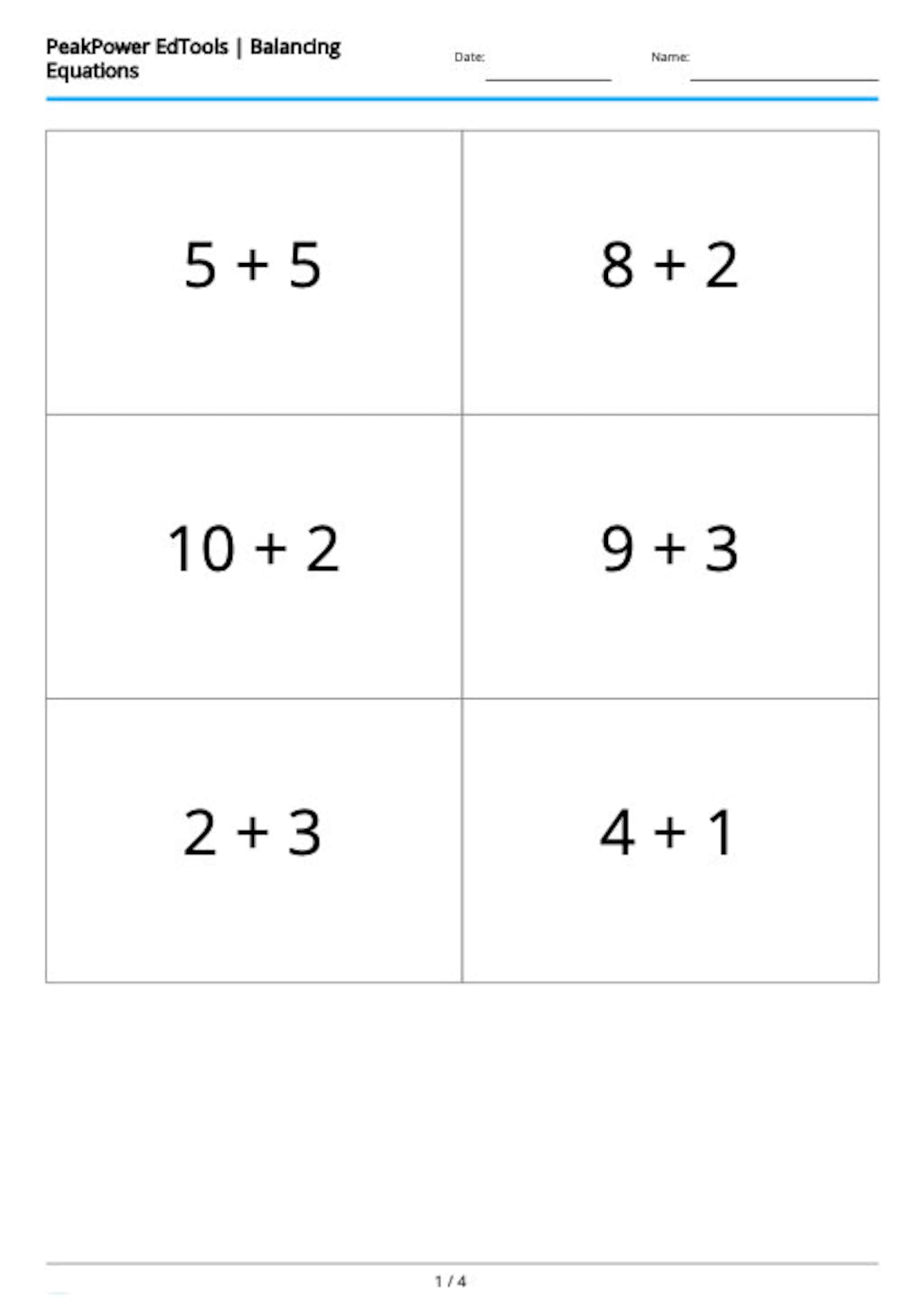 Balancing Equations Math Worksheet Cut Paste 1st Grade 2nd Grade ...