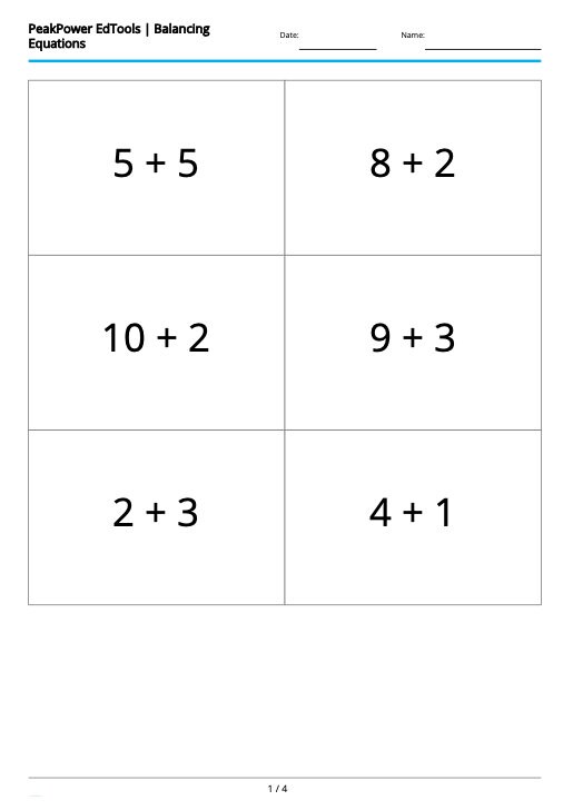 Balancing Equations Math Worksheet Cut Paste 1st Grade 2nd Grade ...