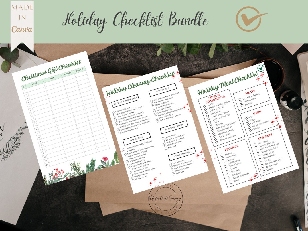 Holiday Editable Checklists Meal Checklist Gift Checklist Cleaning ...