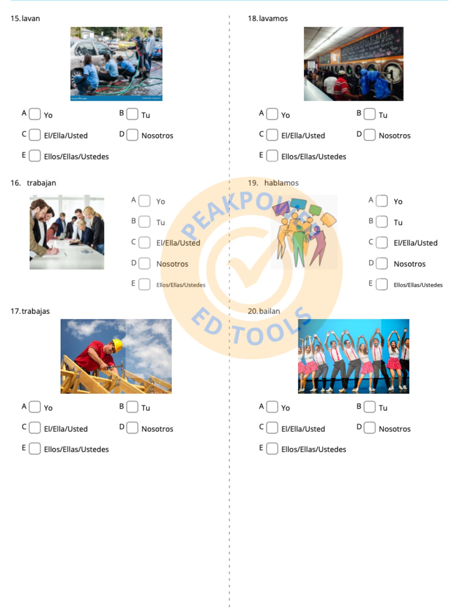 Spanish Conjugate Regular Verbs in Simple Present Tense Work Sheet ...