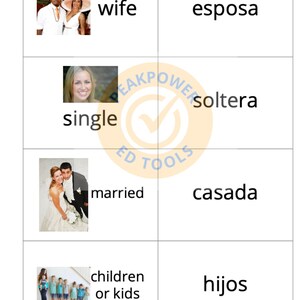 Spanish Vocabulary Cards Family Friends Theme High School Middle School ...