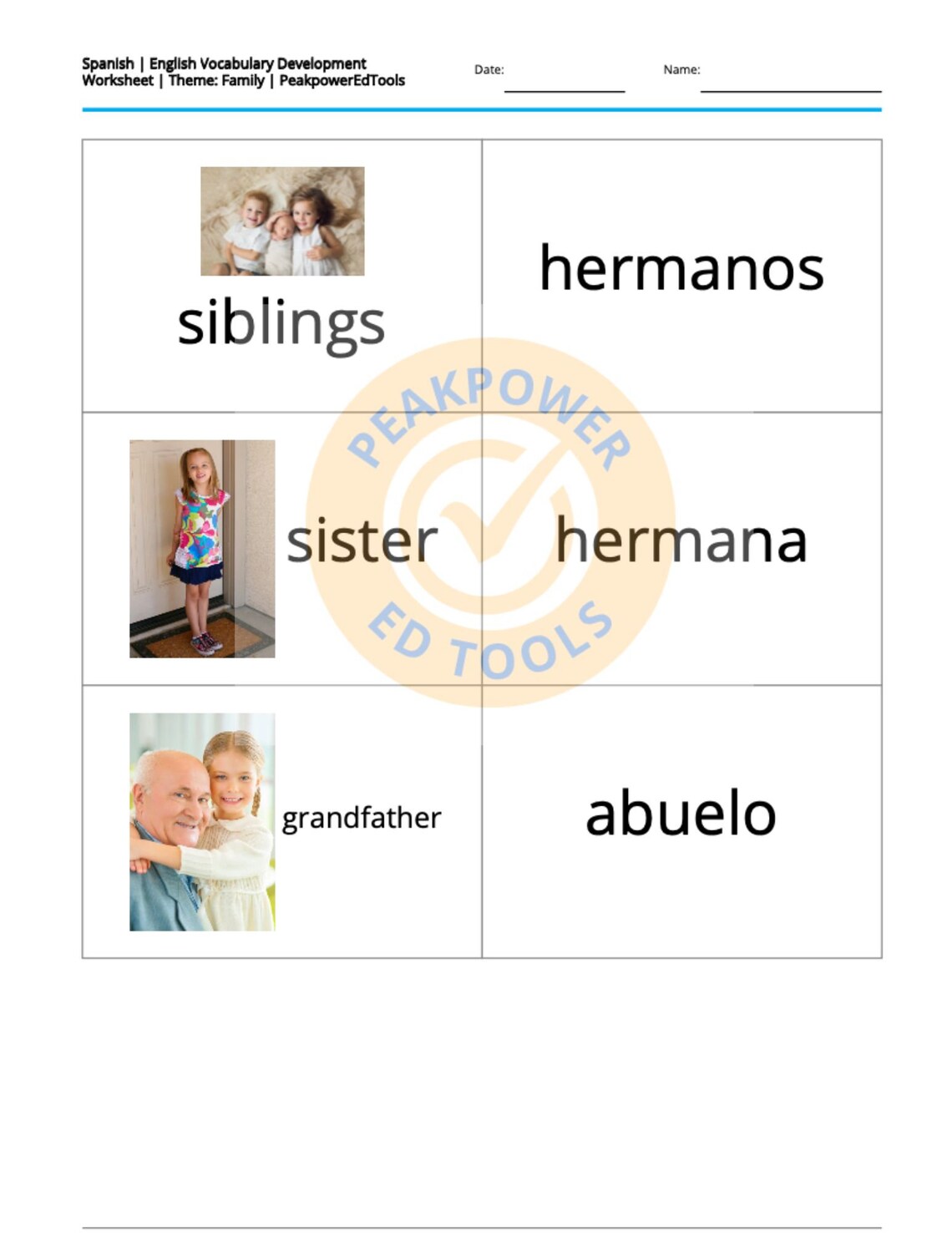 Spanish Vocabulary Cards Family Friends Theme High School Middle School ...