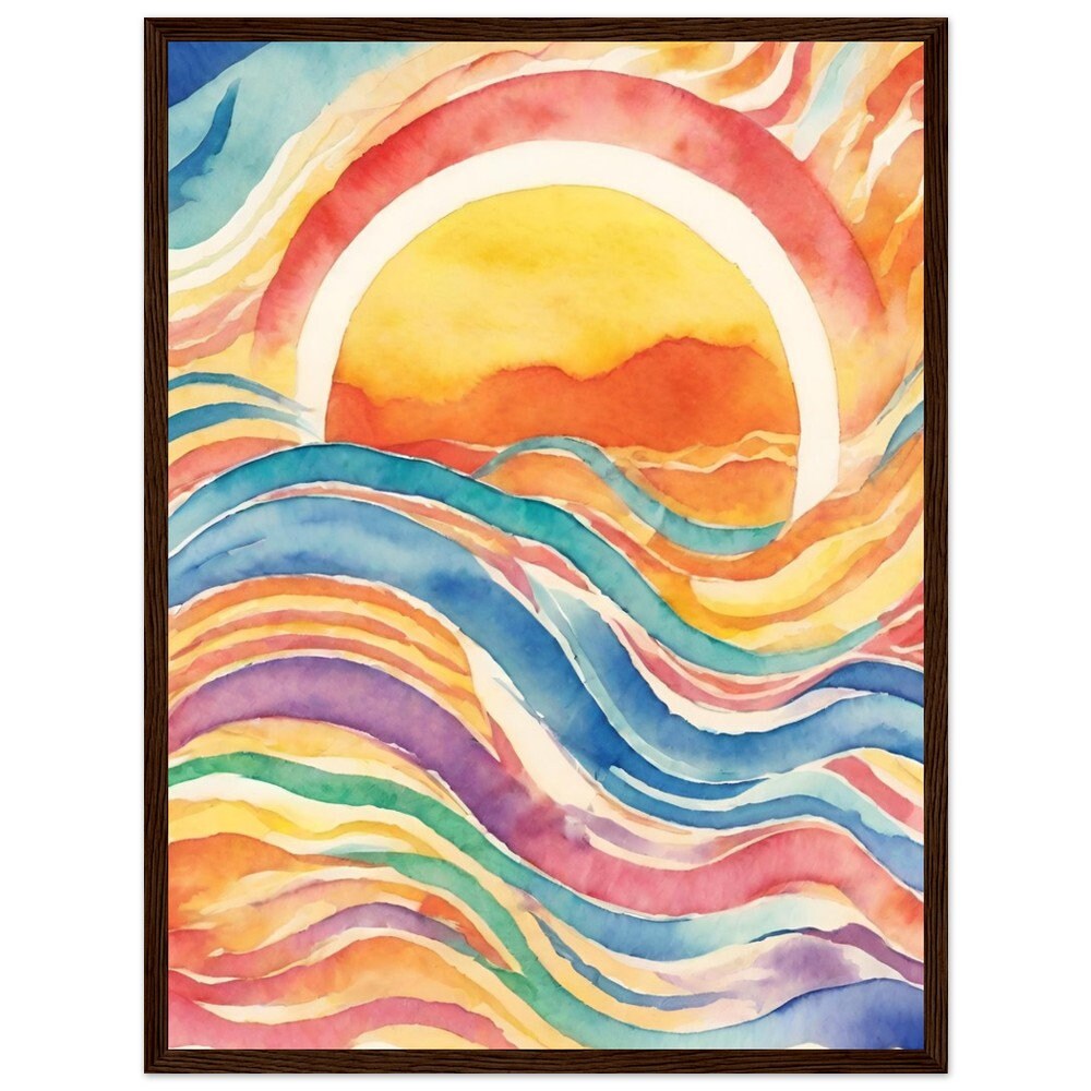 Home Decor Wall Art Framed Watercolor Groovy Sun - Etsy