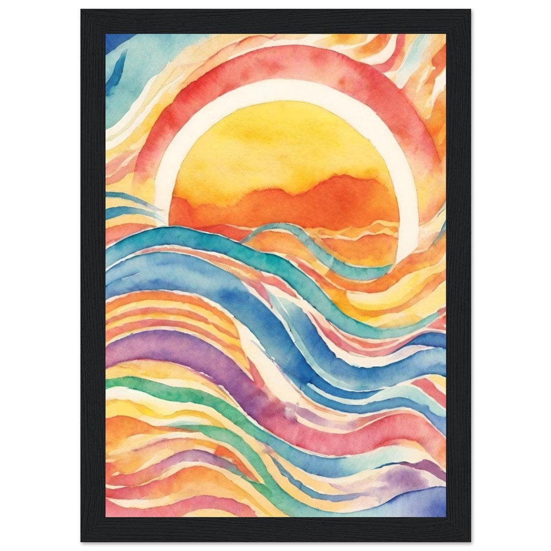 Home Decor Wall Art Framed Watercolor Groovy Sun - Etsy
