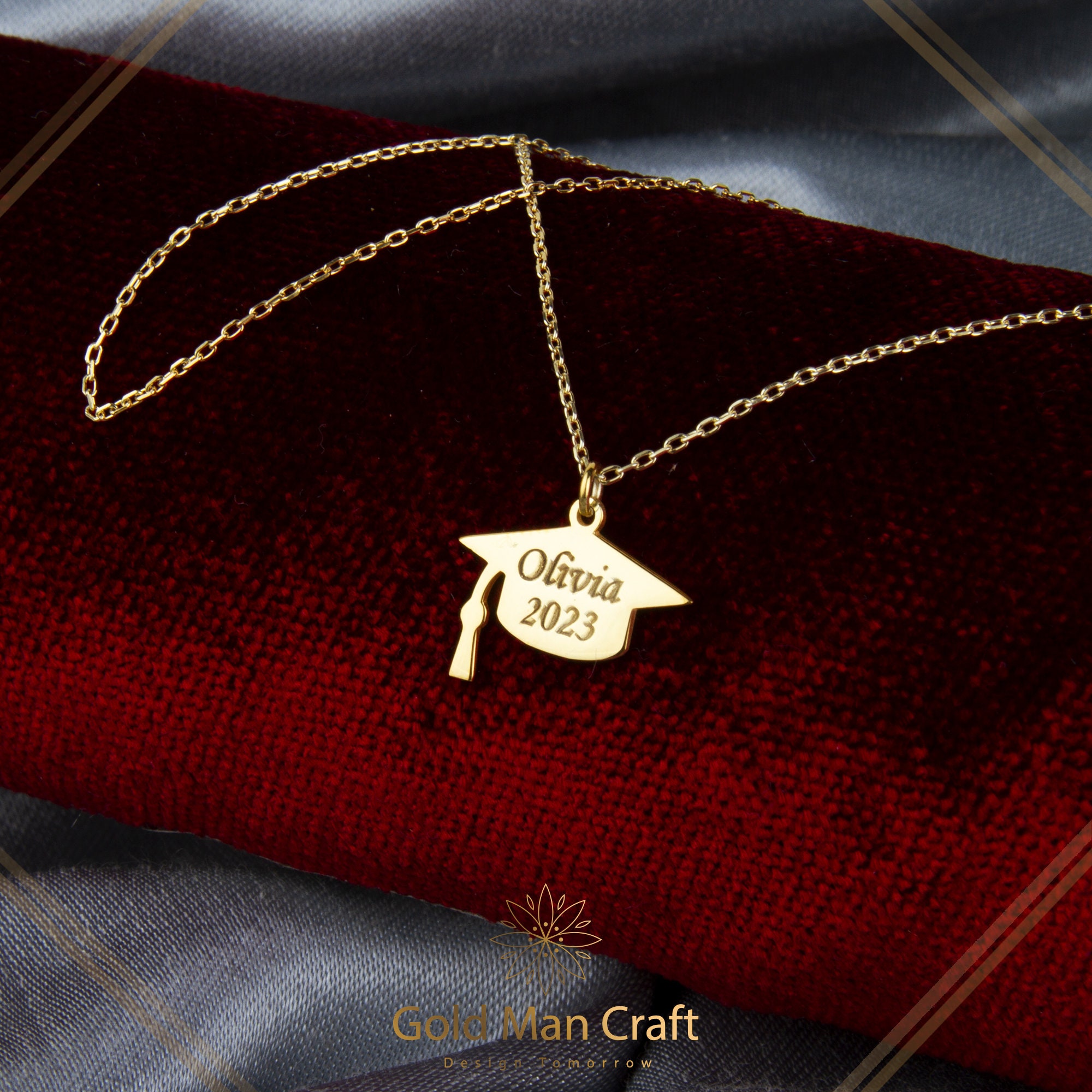 Graduation Necklace, 14k Solid Real Gold, Gift for Her Jewelry, Dainty ...