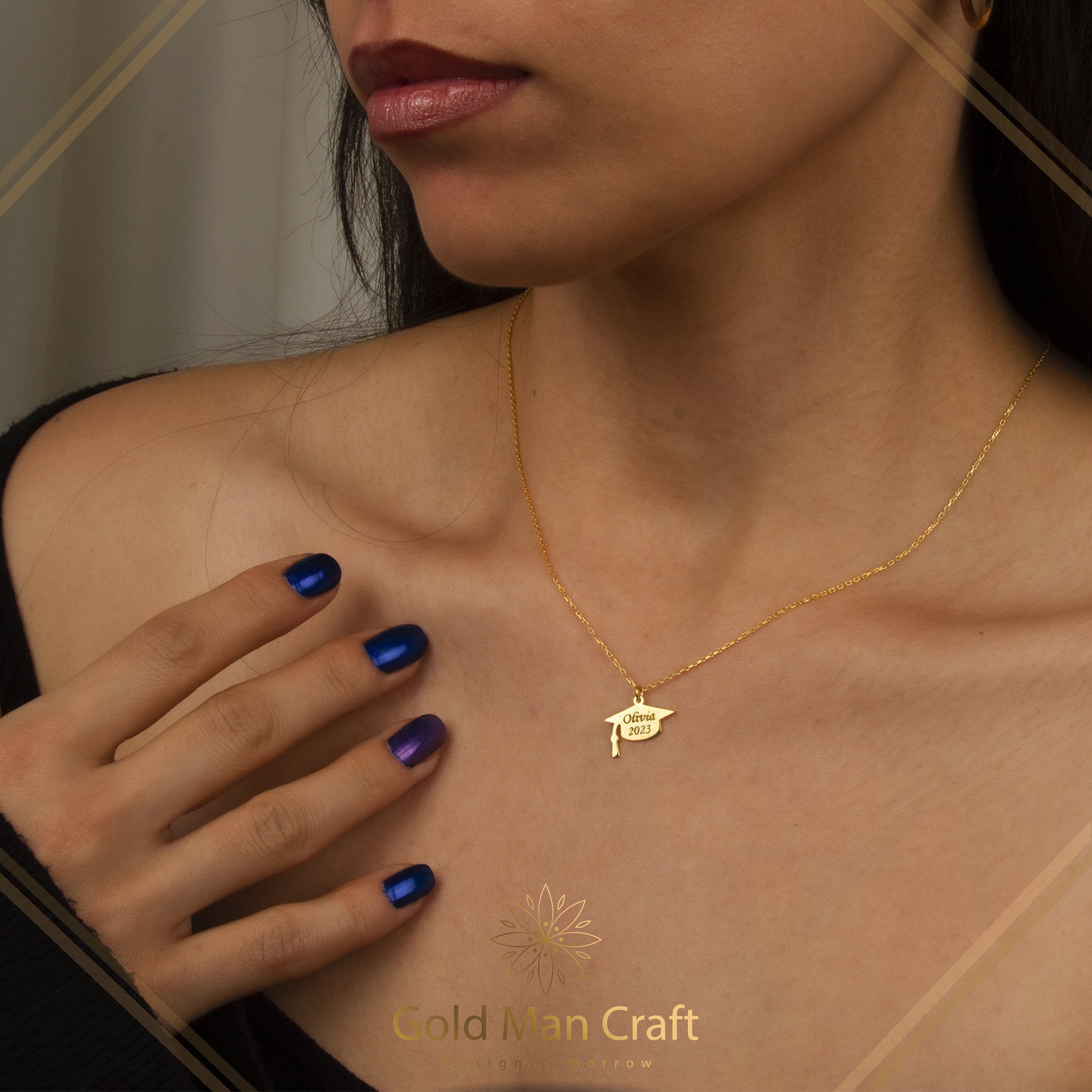 Graduation Necklace, 14k Solid Real Gold, Gift for Her Jewelry, Dainty ...