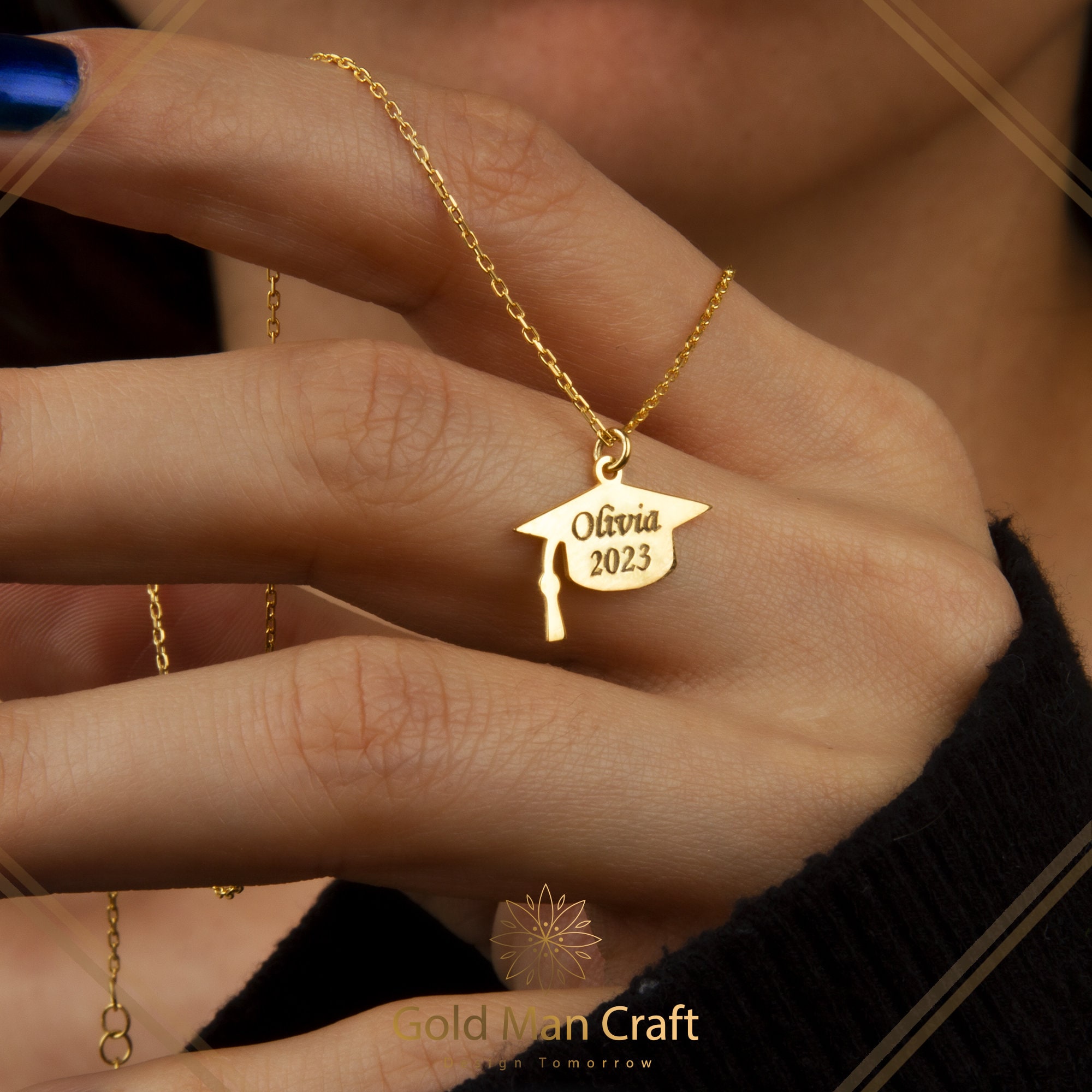 Graduation Necklace, 14k Solid Real Gold, Gift for Her Jewelry, Dainty ...