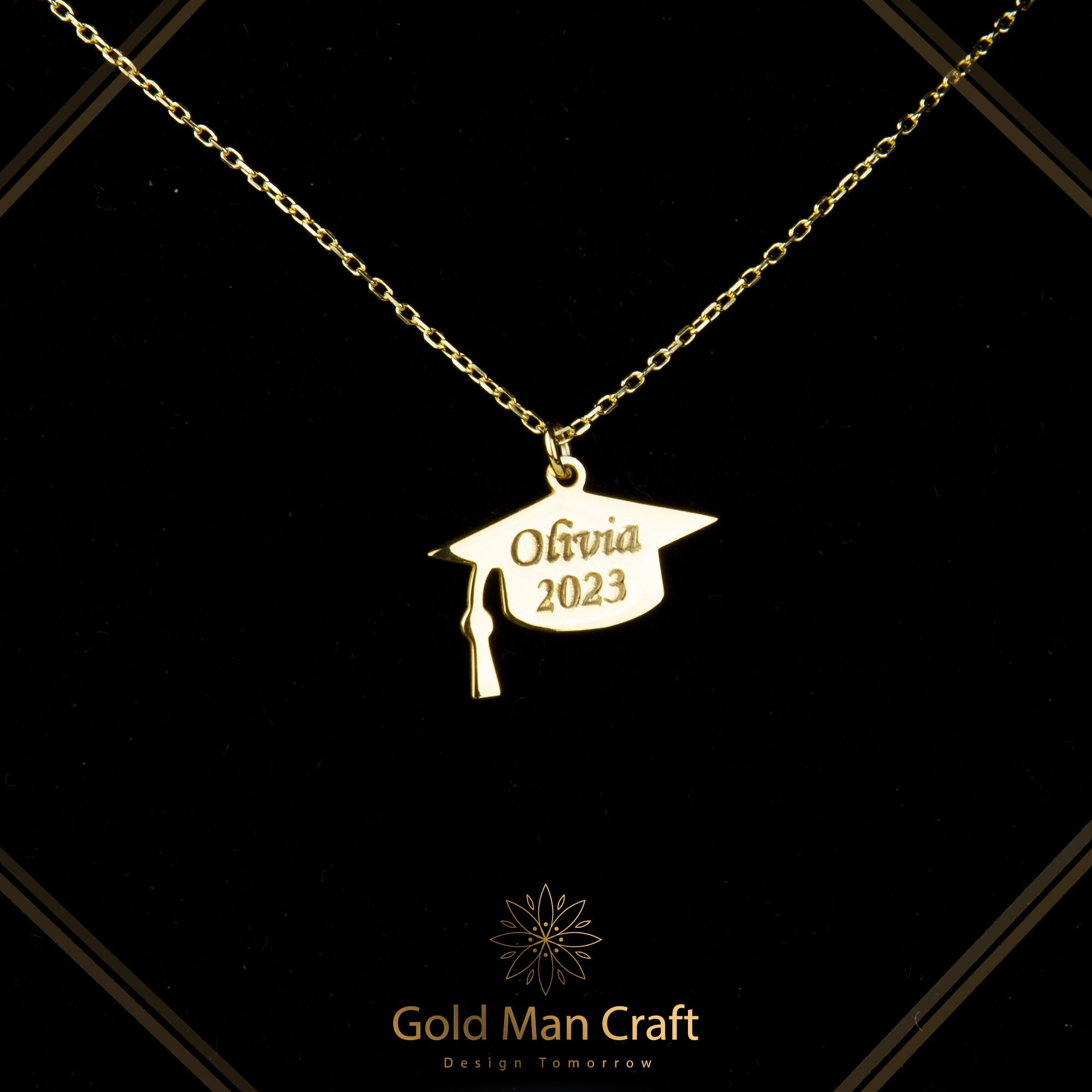 Graduation Necklace, 14k Solid Real Gold, Gift for Her Jewelry, Dainty ...