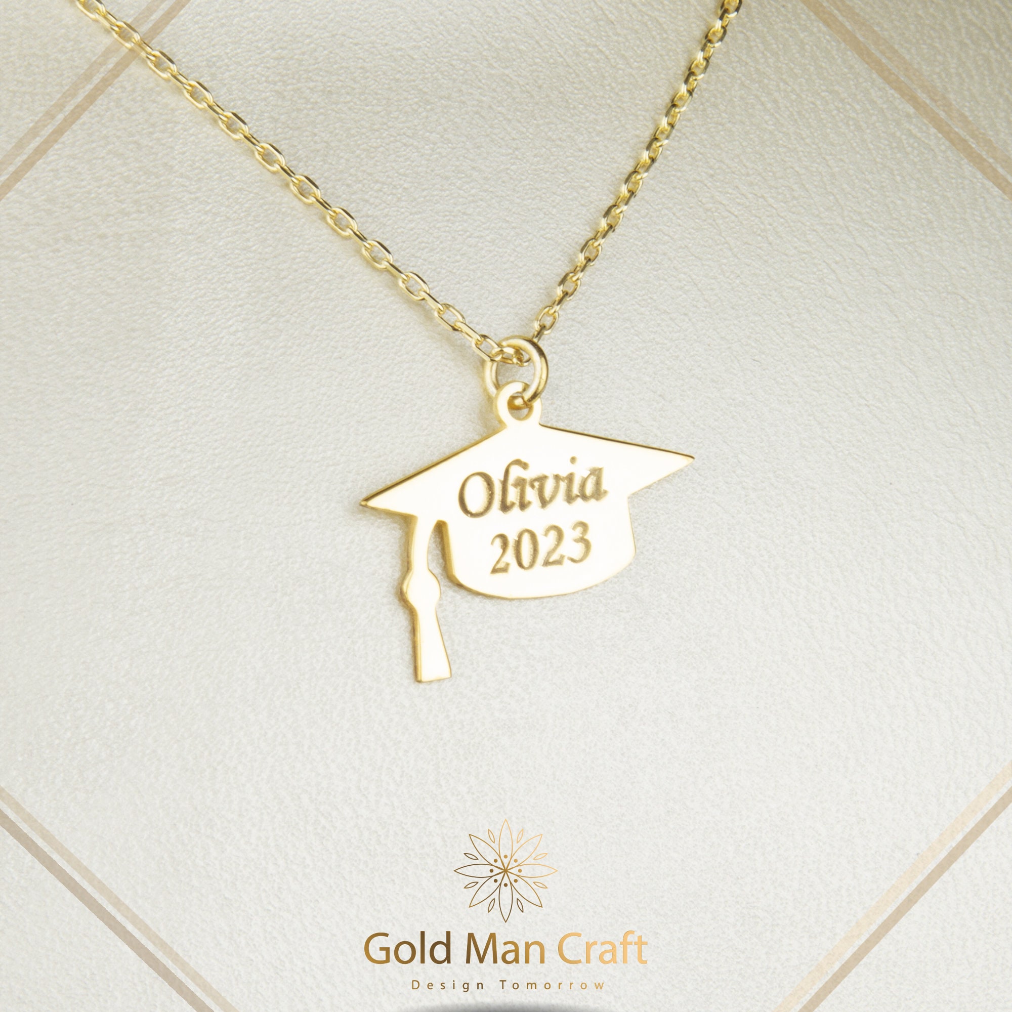 Graduation Necklace, 14k Solid Real Gold, Gift for Her Jewelry, Dainty ...