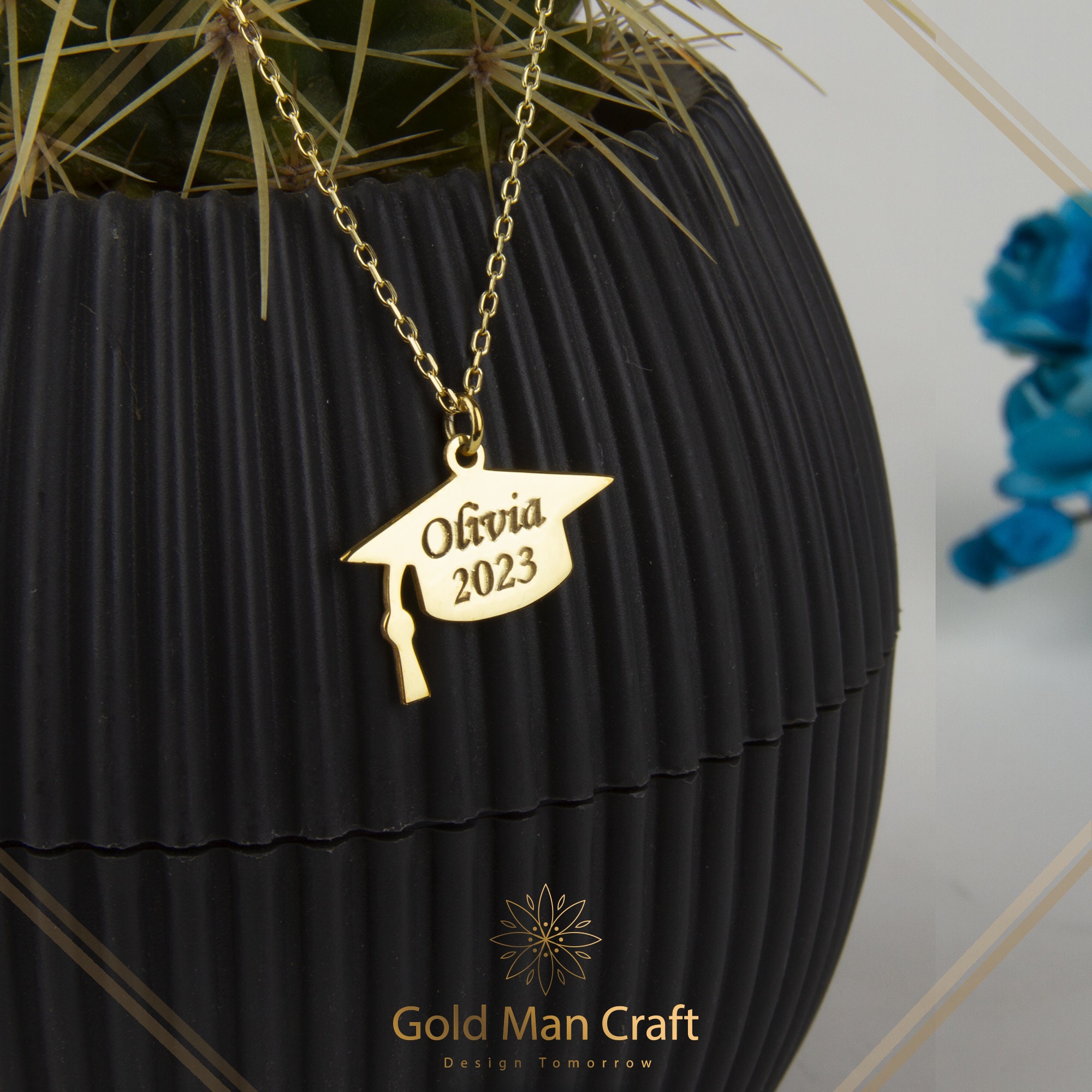 Graduation Necklace, 14k Solid Real Gold, Gift for Her Jewelry, Dainty ...