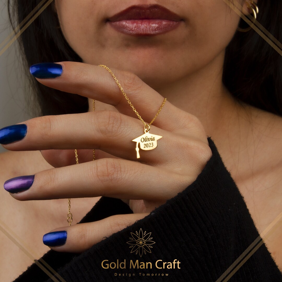 Graduation Necklace, 14k Solid Real Gold, Gift for Her Jewelry, Dainty ...