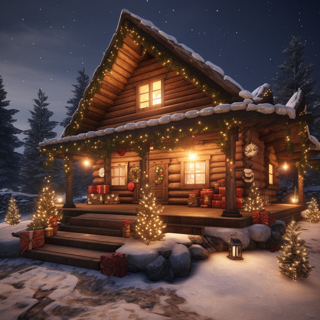 High-resolution Christmas Winter Log Cabin Images: Stunning Scenic ...