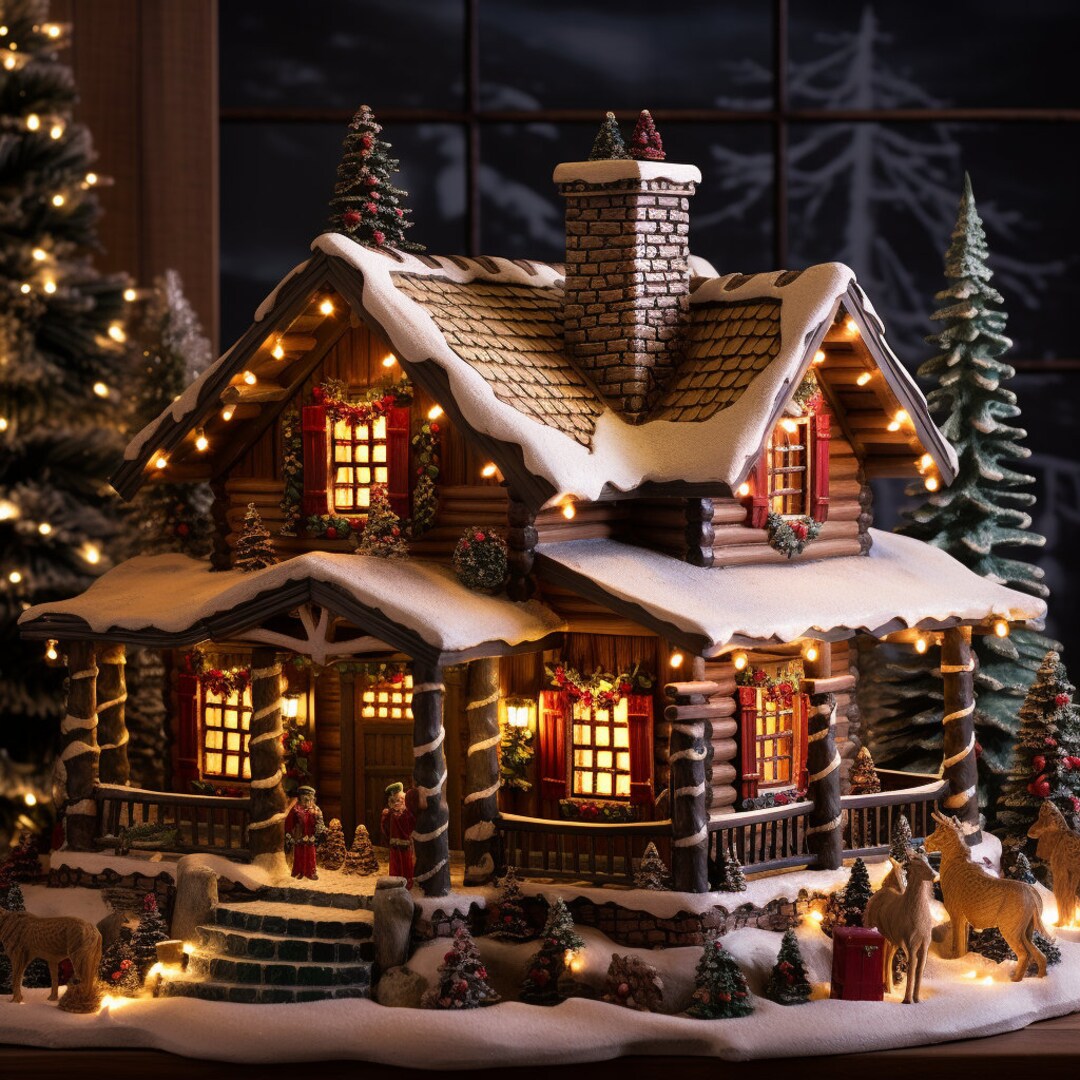 High-resolution Christmas Winter Log Cabin Images: Stunning Scenic ...