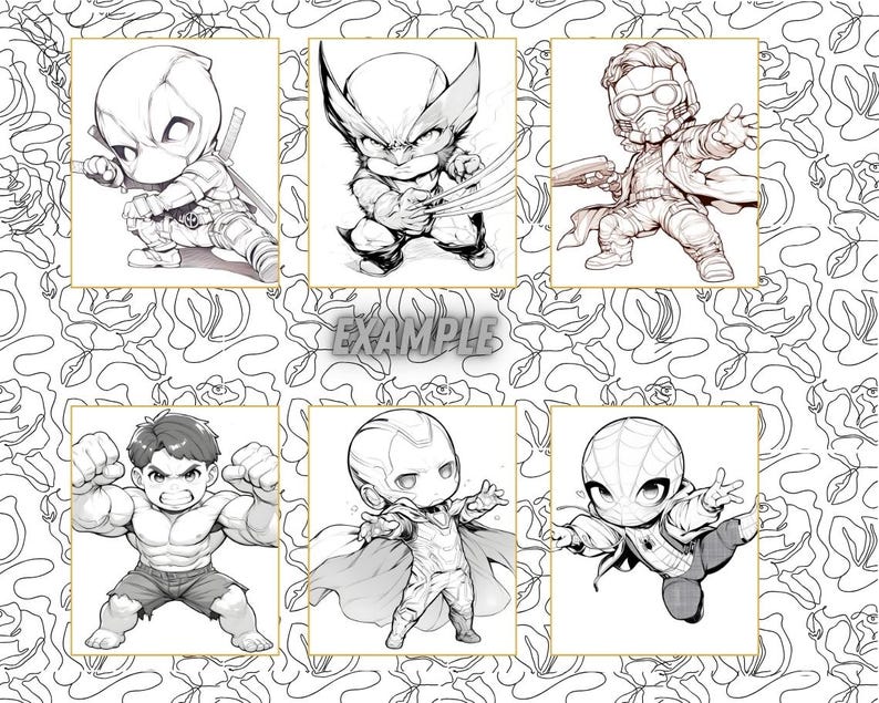 Marvel Heroes Coloring Pages: 50 Designs for Adults and Kids, Anime ...