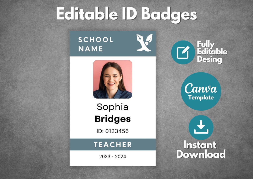 Editable ID Badge Template Custom ID Card Template Printable - Etsy