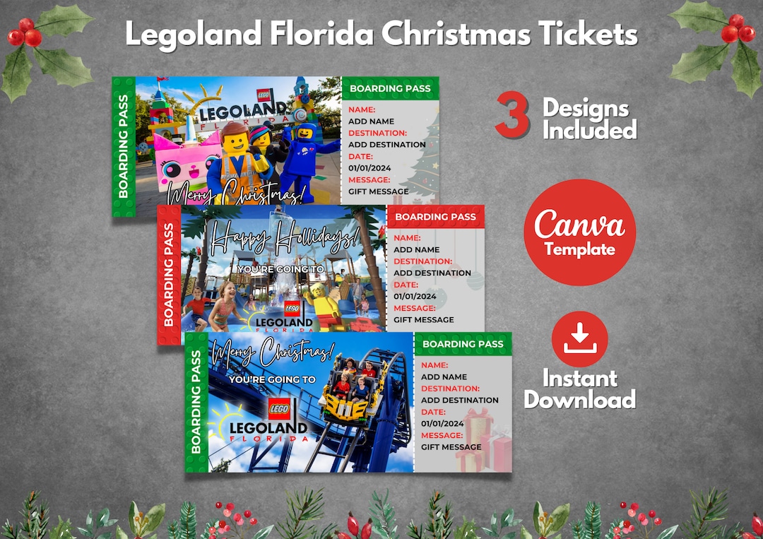 Editable Christmas Legoland Florida Surprise Ticket Template - Etsy