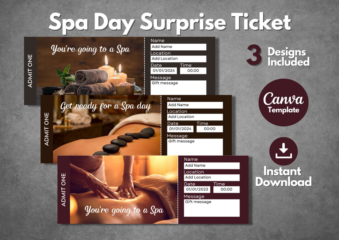 Editable Spa Day Surprise Ticket Template Printable Spa Day - Etsy