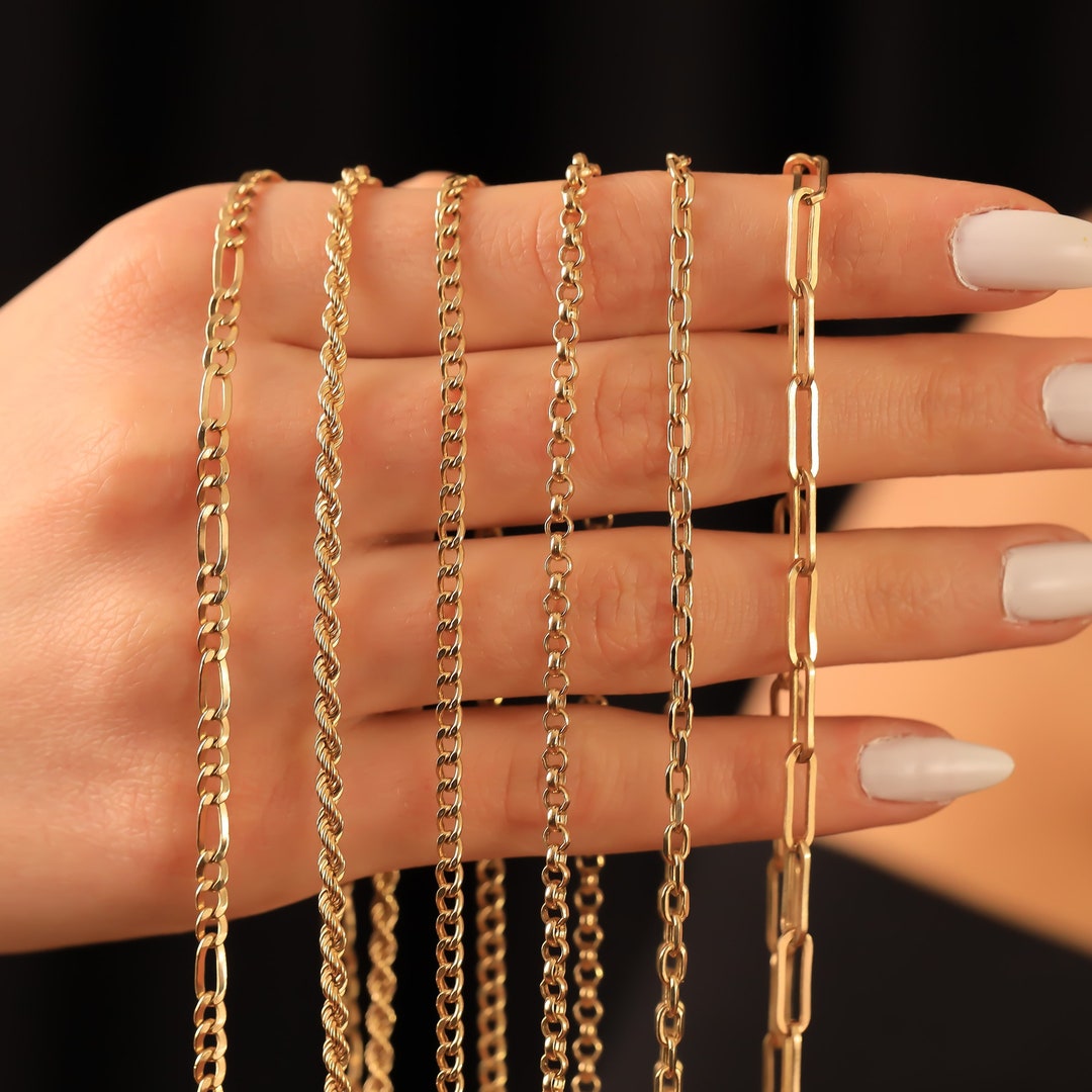 14K Real Gold Chain Necklace Men Curb Cuban Rolo Rope - Etsy