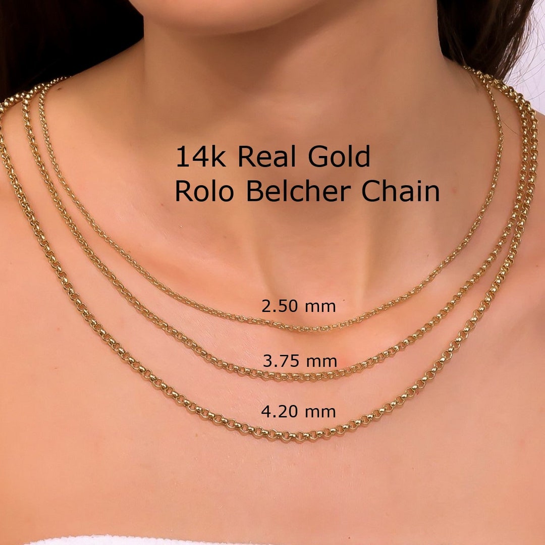 Rolo Chain Necklace Women 14K Real Gold Round Belcher Pendant - Etsy