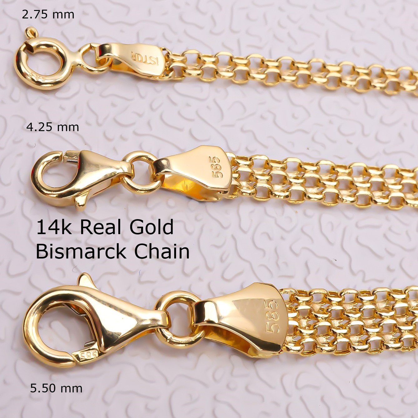 14K Real Gold Italian Bismarck Chain Necklace for Women, Retro Mesh Chain, Birthday Anniversary ...