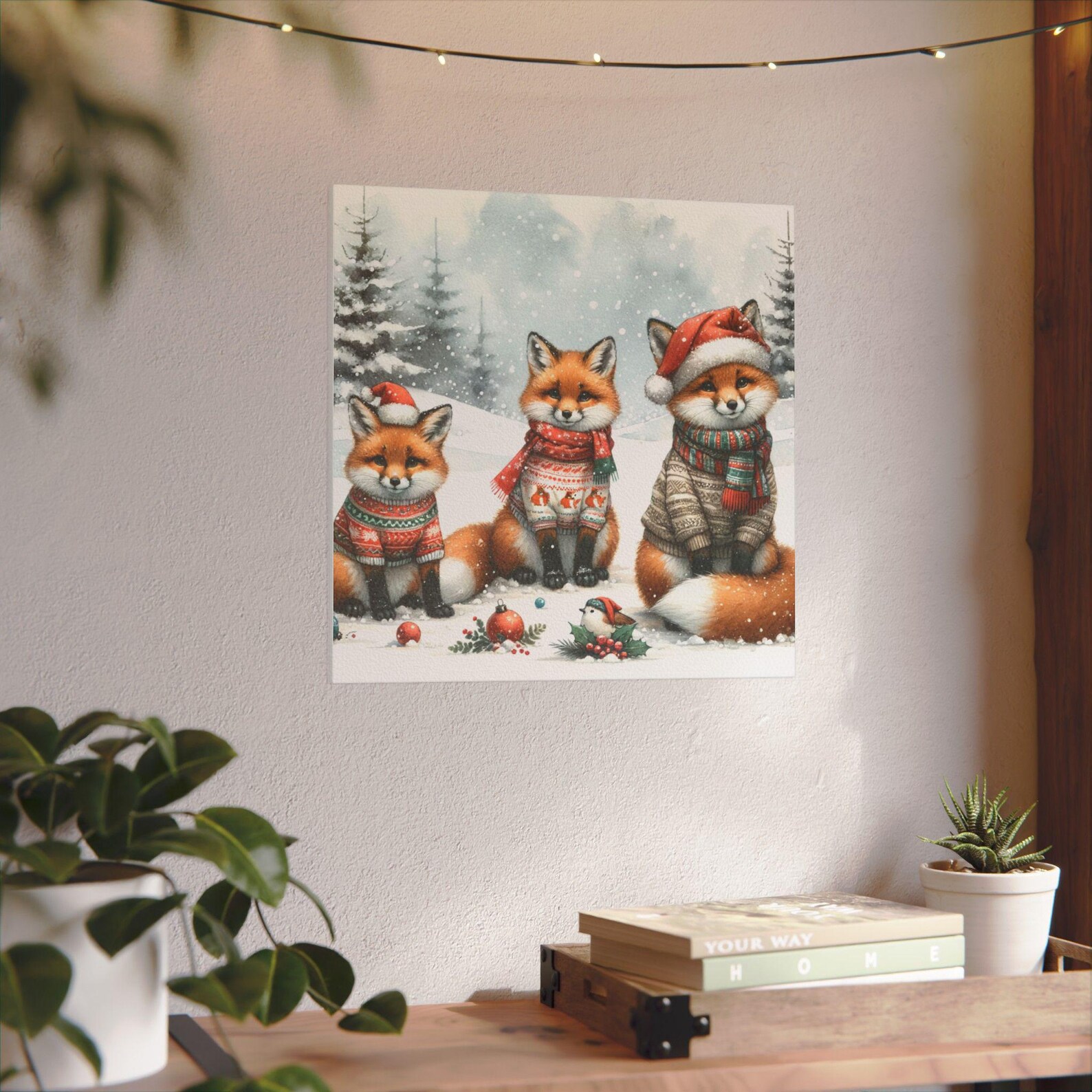 Festive Fox Trio in a Winter Wonderland on Giclée Print Canvas - Etsy