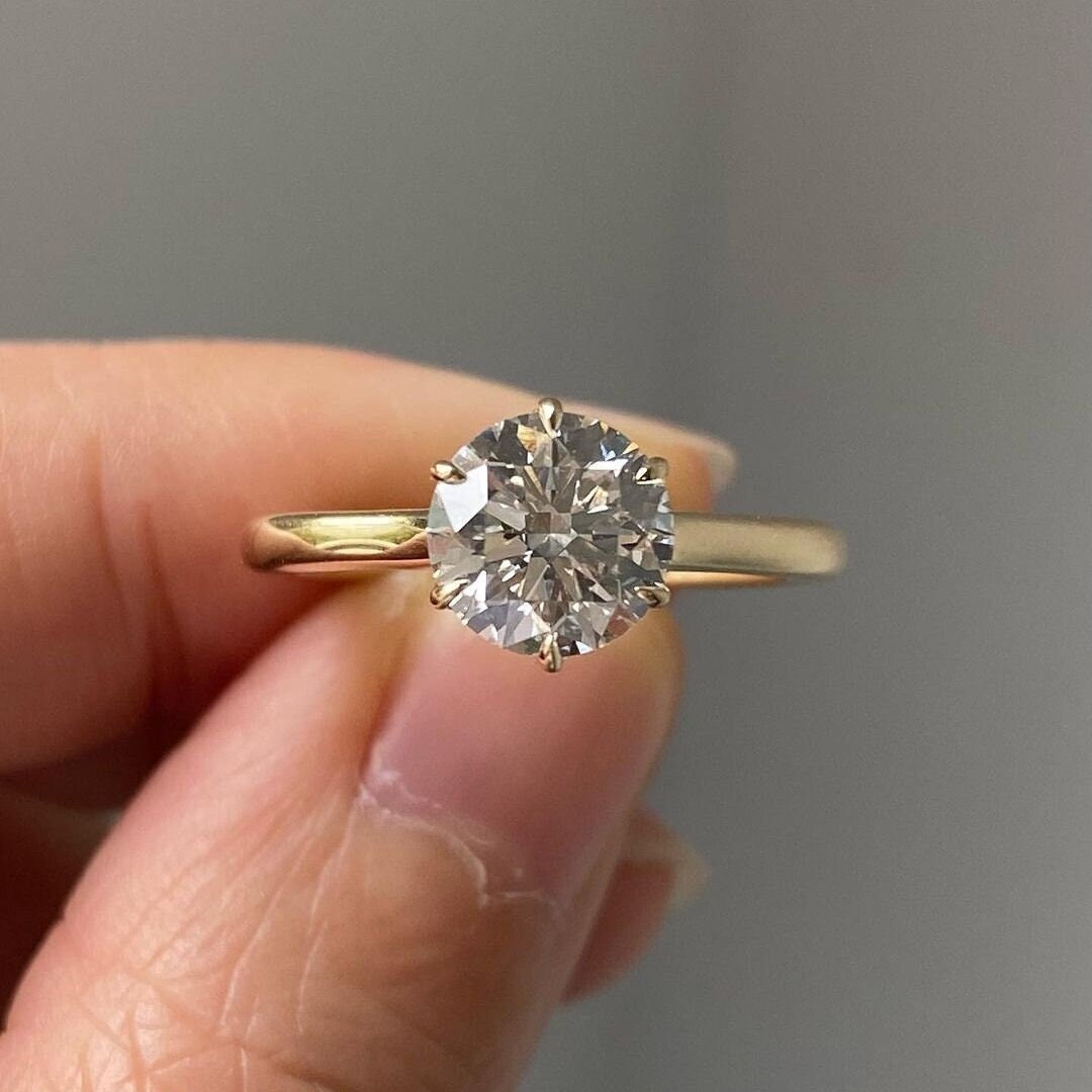 Classic Round Cut Moissanite Solitaire Ring, Six Prongs Ring, Tulip ...