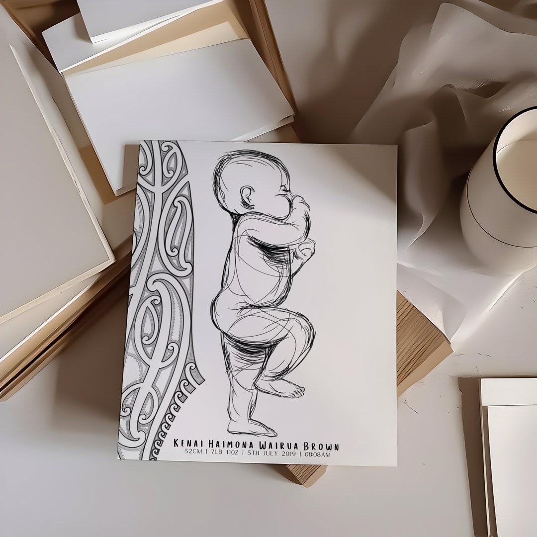 Māori Print Custom Birth Poster | Personalized Minimalist Nursery Decor ...