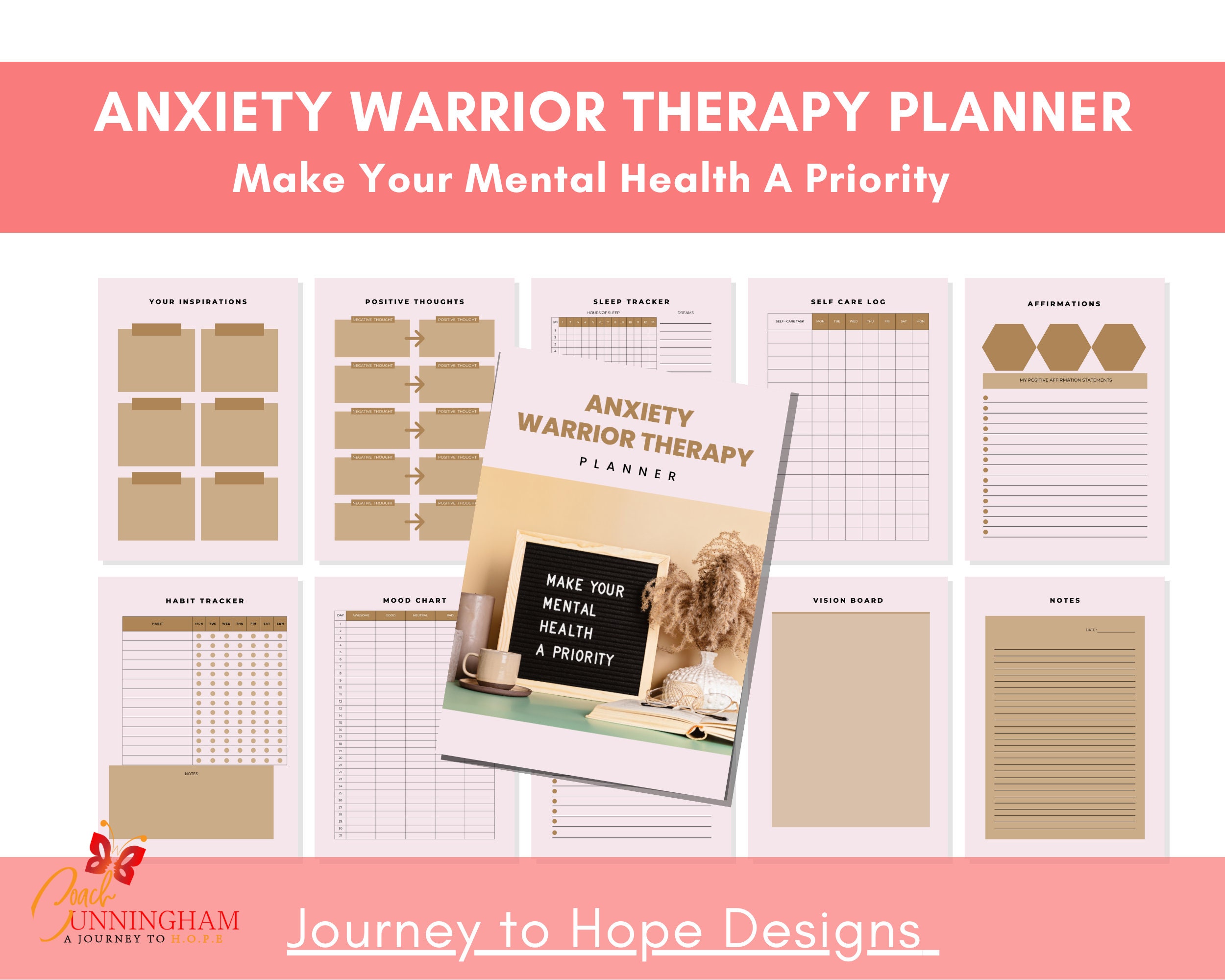 Anxiety Therapy Journal/planner: Printable Mental Health Journal ...