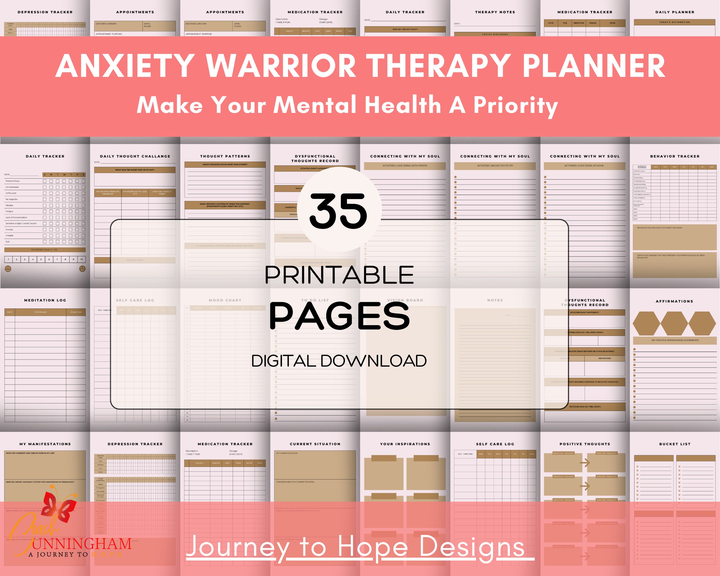 Anxiety Therapy Journal/planner: Printable Mental Health Journal ...