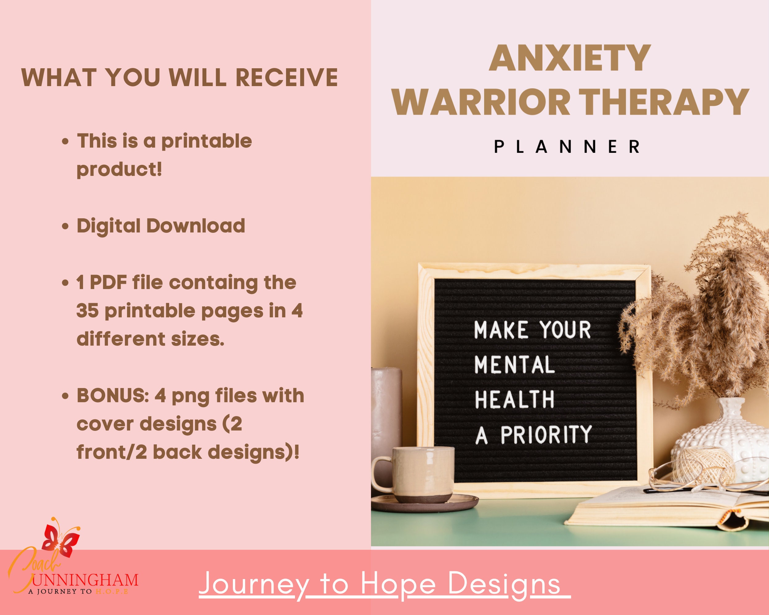 Anxiety Therapy Journal/planner: Printable Mental Health Journal ...