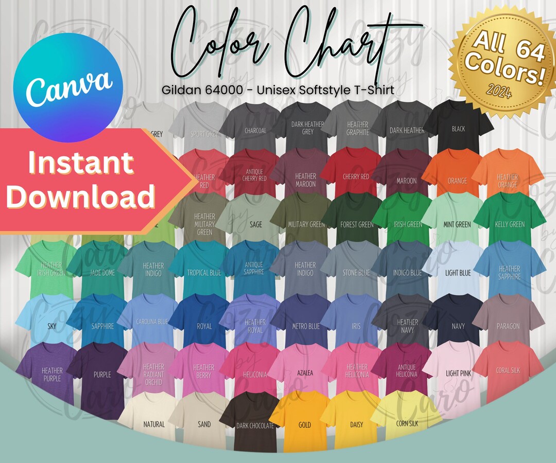Gildan 64000 Color Chart Editable in Canva Mockup Colour Guide 64000 ...