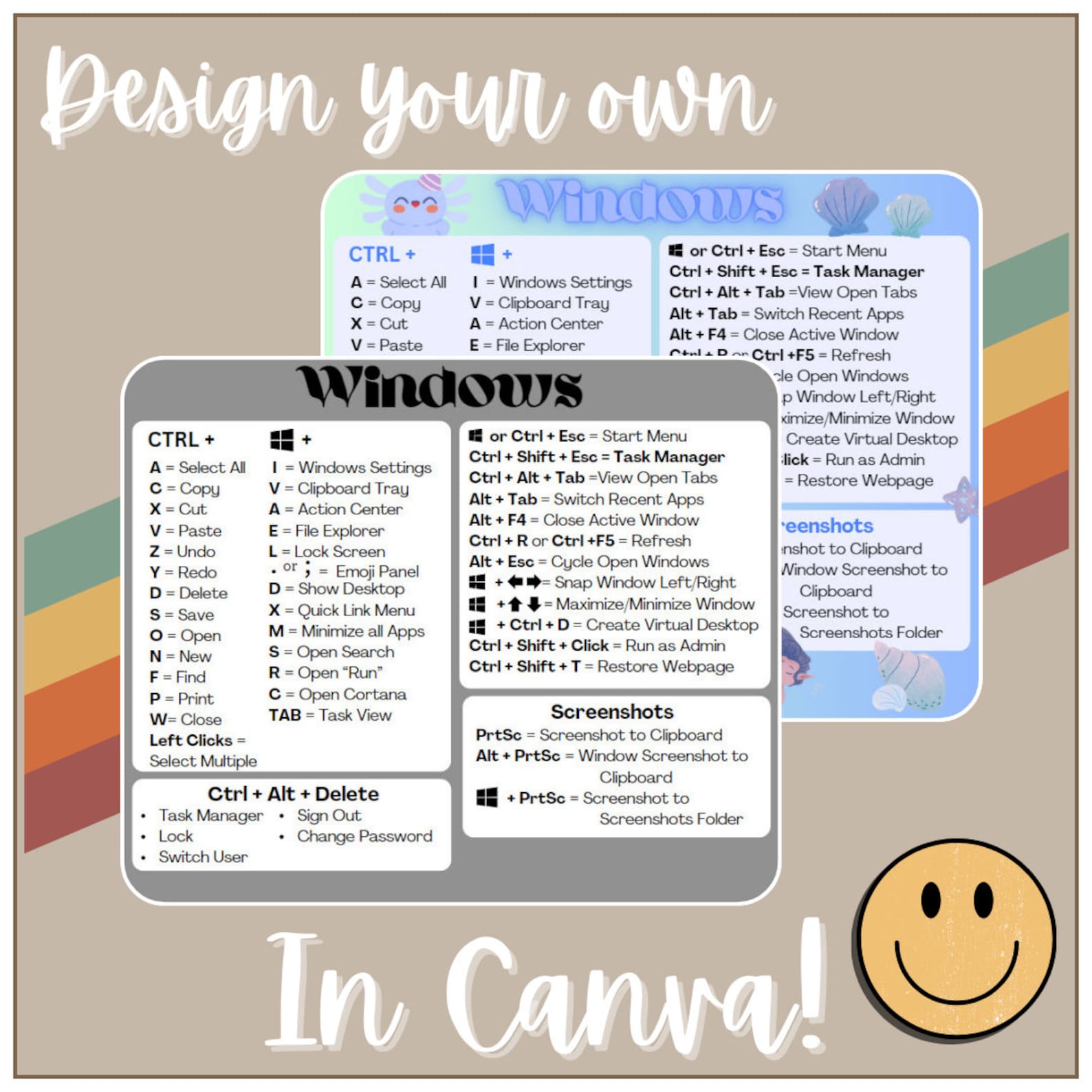 Keyboard Shortcut Sticker DIY Canva Template Cute Laptop Sticker Office ...