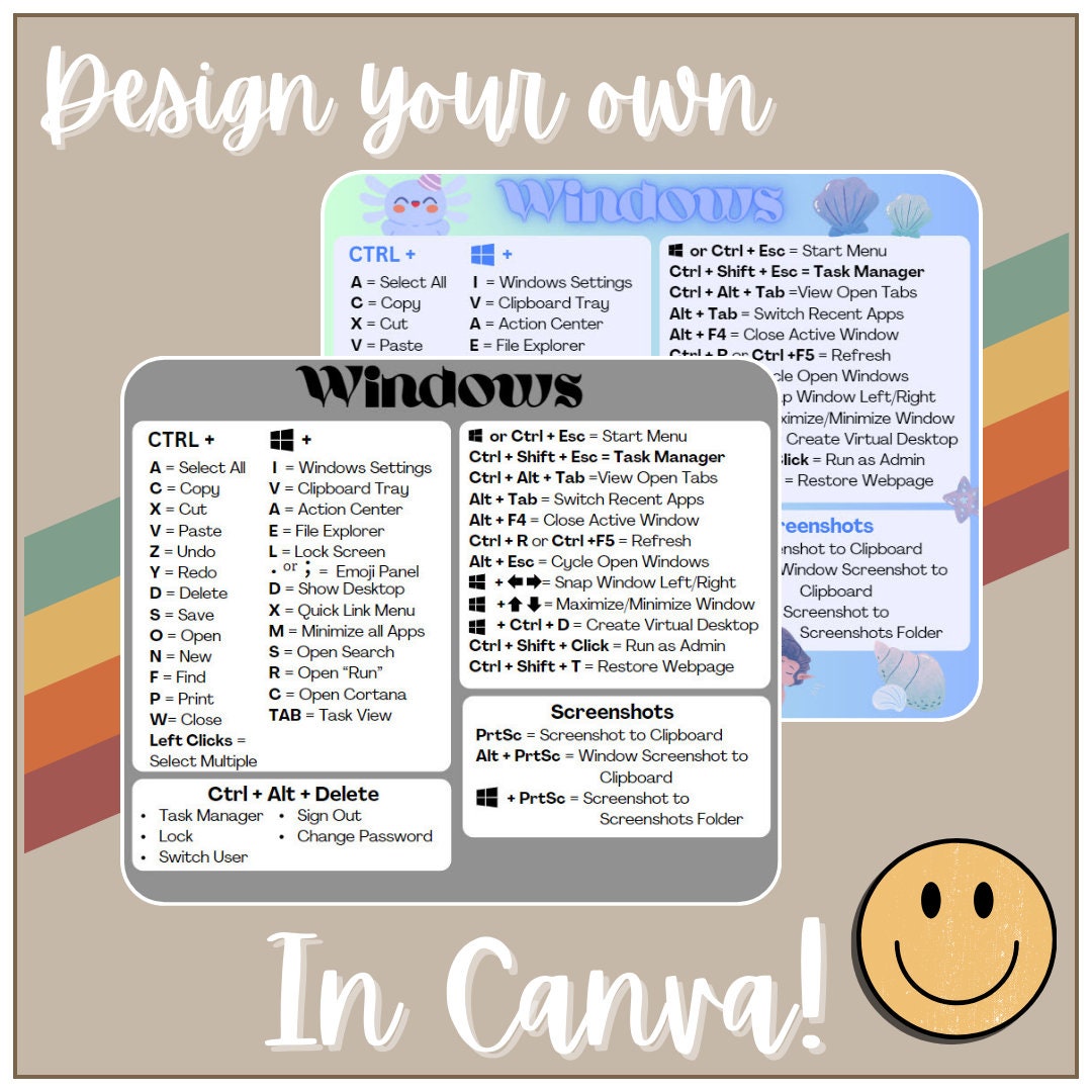 Keyboard Shortcut Sticker DIY Canva Template Cute Laptop Sticker Office ...