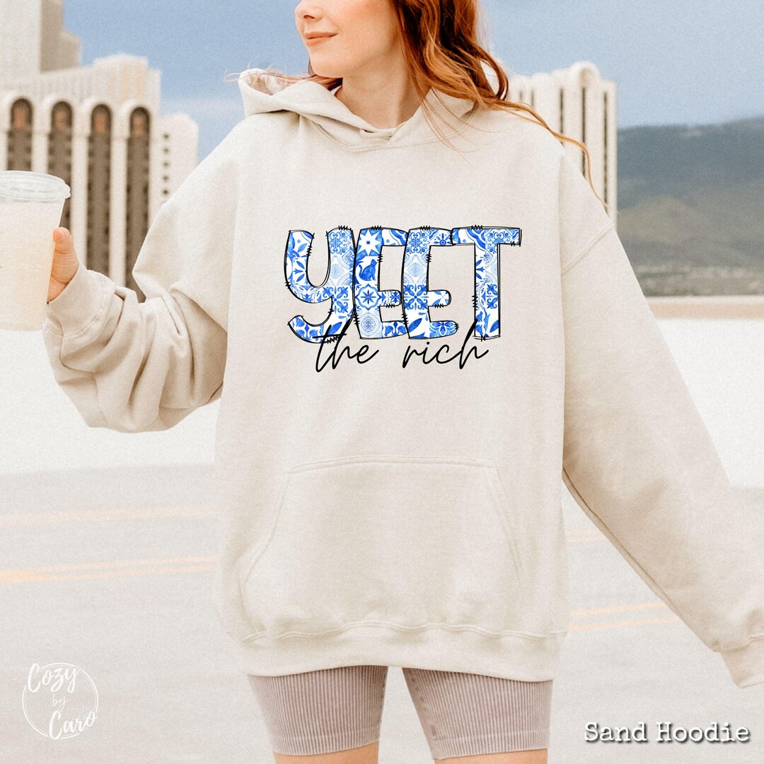 Yeet the Rich Hoodie Blue Tile Print, Anarchy Sweater Feminine Rage ...