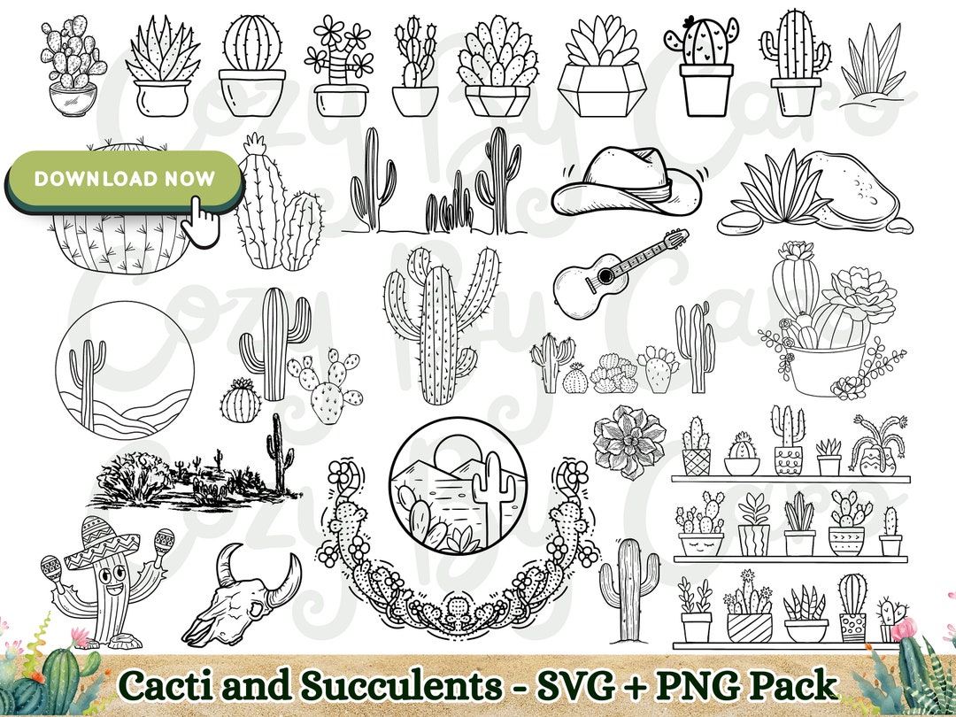 Cacti and Succulent SVG PNG Bundle Cutting Machine Files Cactus Clipart ...