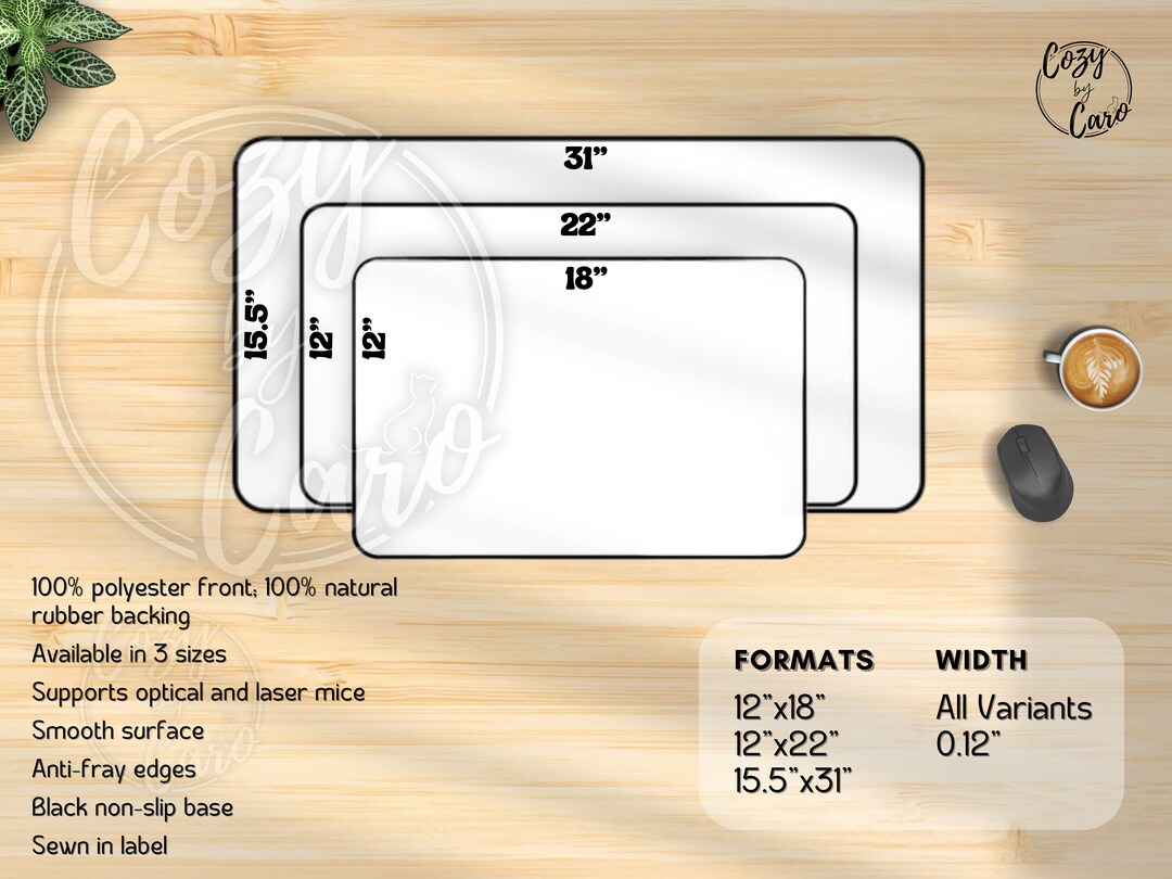 XXL Desk Mat Size Chart POD Sublimation Sizing Guide, Giant Mousepad ...