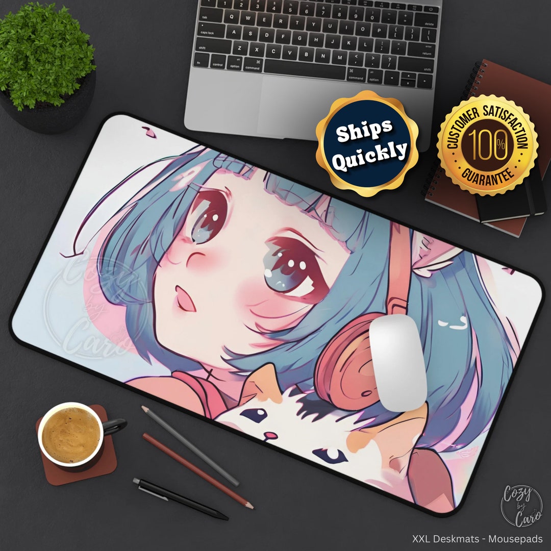 Harajuku Pastel Mousepad Chibi Anime Girl XXL Desk Mat Gaming Setup ...