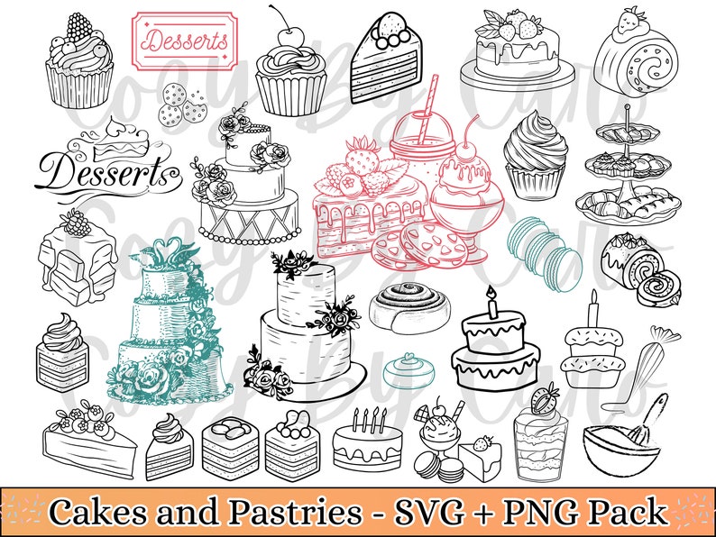 Cake and Pastry PNG SVG Bundle Bakery Clipart Wedding Cake Cricut Vinyl ...