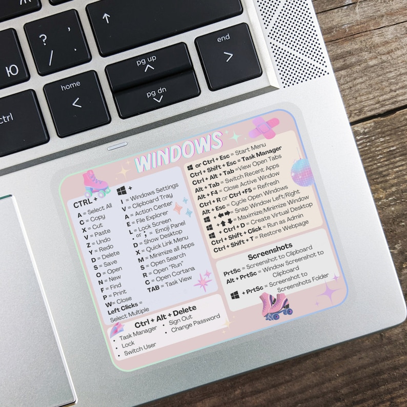 Pastel Windows Shortcut Sticker Transparent PC Cheat Sheet Sticker Cute ...