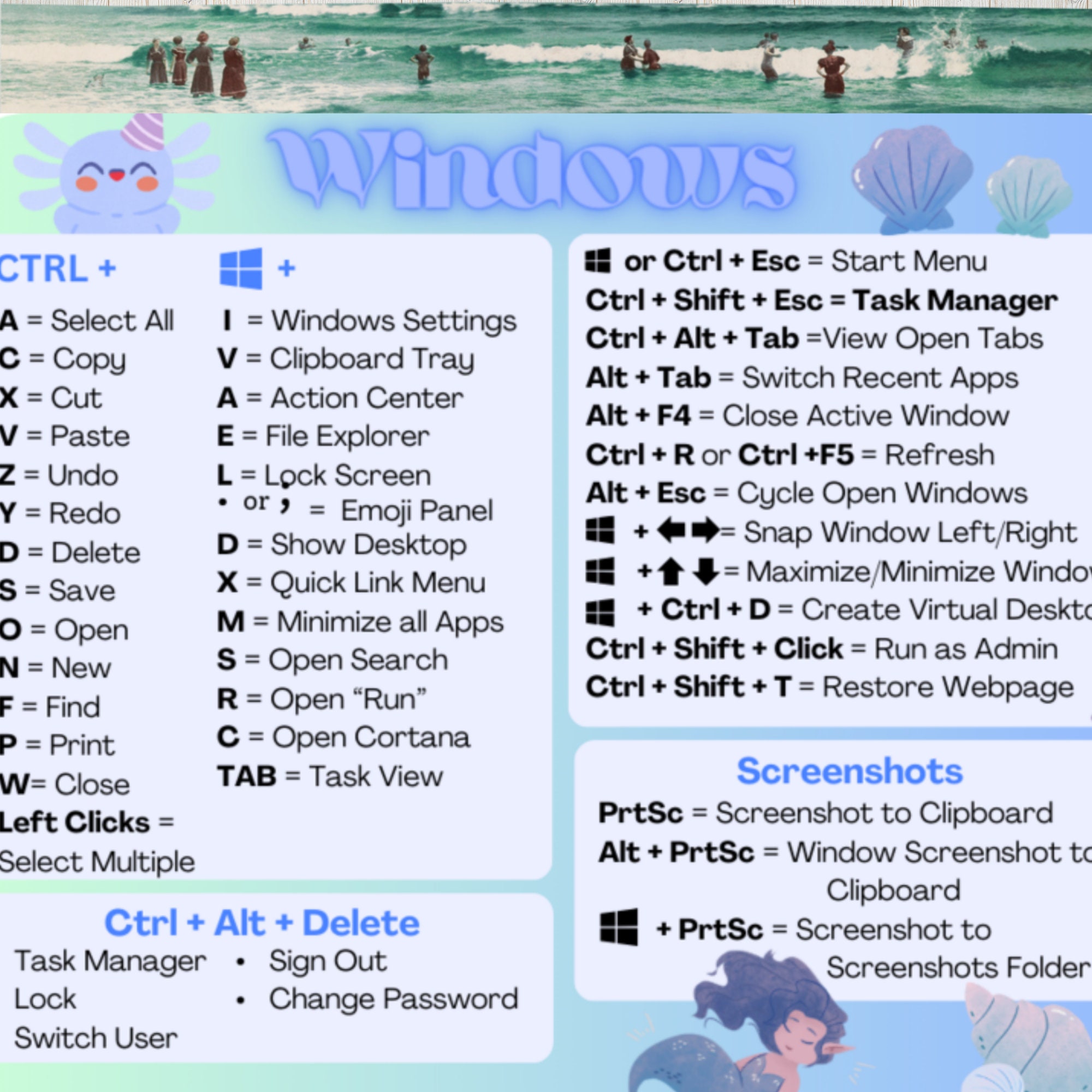 Keyboard Shortcut Cute Axolotl Sticker Windows Shortcut Cute Blue ...