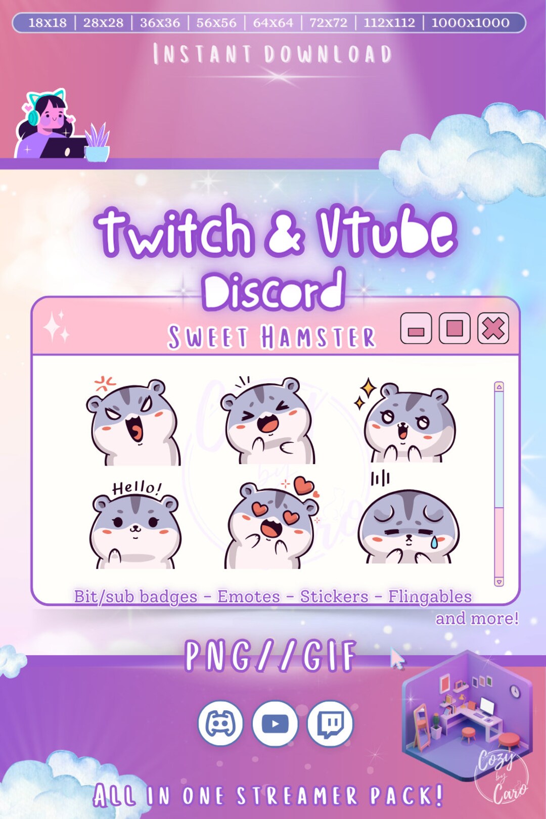 Hamster Twitch Discord Vtube Pngtube Anime Chibi Assets Bits Sub Badges ...