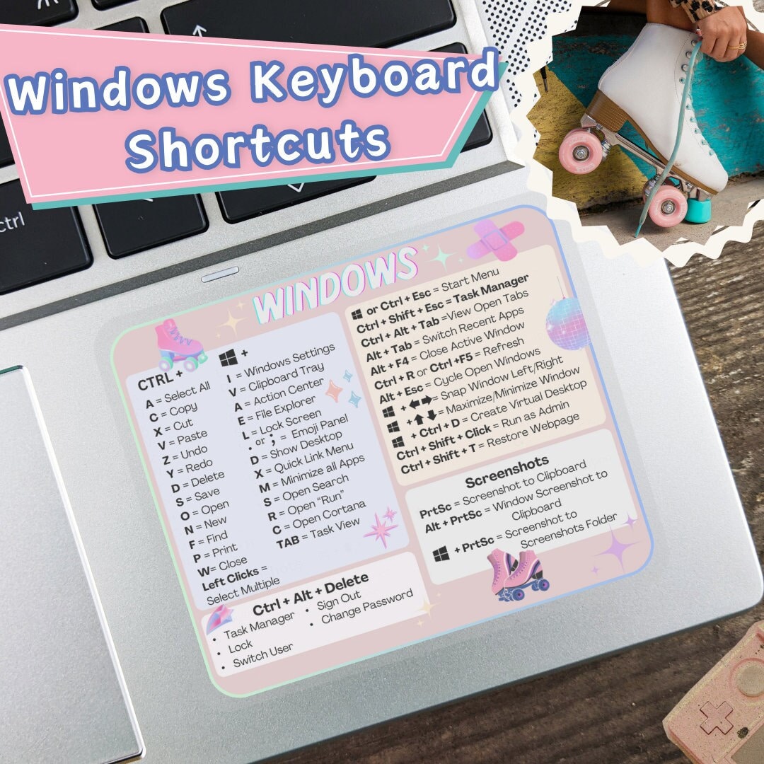 Pastel Windows Shortcut Sticker Transparent PC Cheat Sheet Sticker Cute ...