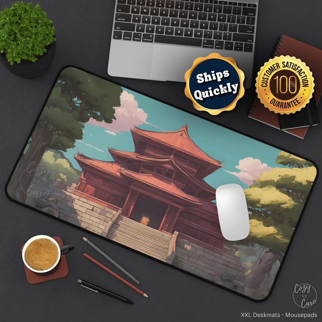Red Temple XXL Desk Mat Shrine Lofi Japanese Architecture Asia Mousepad ...