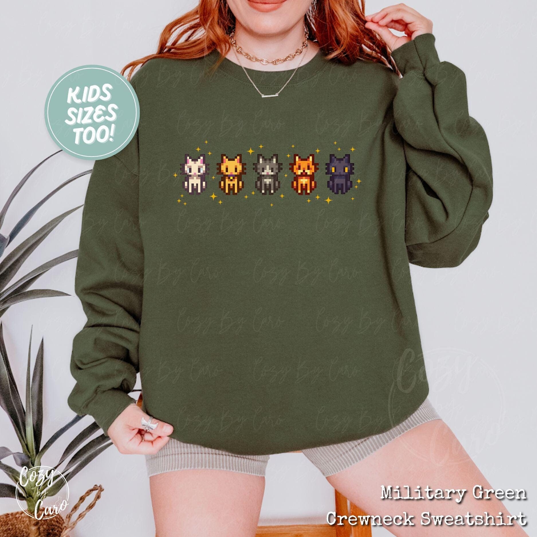 Green Stardew Cat Sweater Pixel Art Star Dew Videogame Gift, Pixelated ...