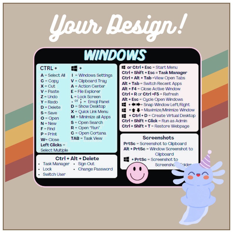 Keyboard Shortcut Sticker DIY Canva Template Cute Laptop Sticker Office ...