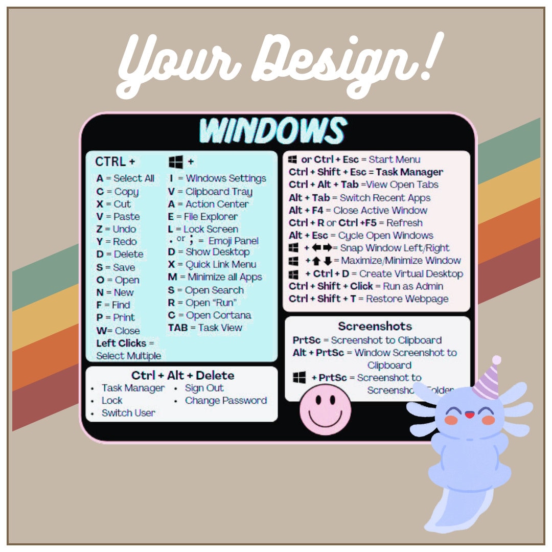 Keyboard Shortcut Sticker DIY Canva Template Cute Laptop Sticker Office ...