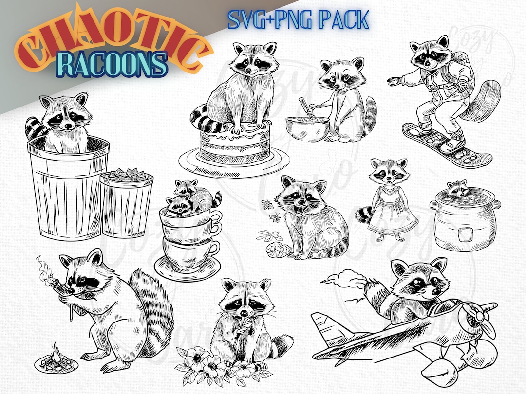 Chaotic Raccoon SVG PNG Pack Funny Chibi Chaos Racoon Vinyl Cutting ...