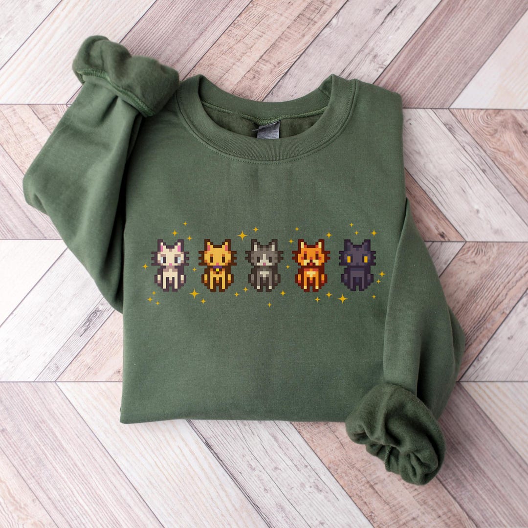 Stardew Cat Sweatshirt Star Dew Videogame Gift, Pixelated Design ...